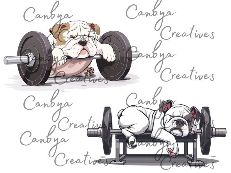 Watercolor Kawaii Bulldog Workout Png Svg Prints, Funny Lazy English ...