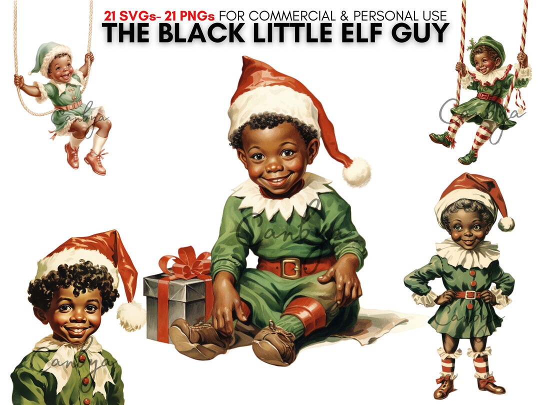 Watercolor Christmas Retro Black Elf Boys Svg Png Digital Clipart Prins ...