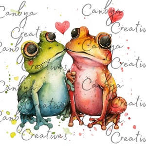 Watercolor Kawaii Frog Couple Svg Png Cliparts, Cute Frogs in Love ...