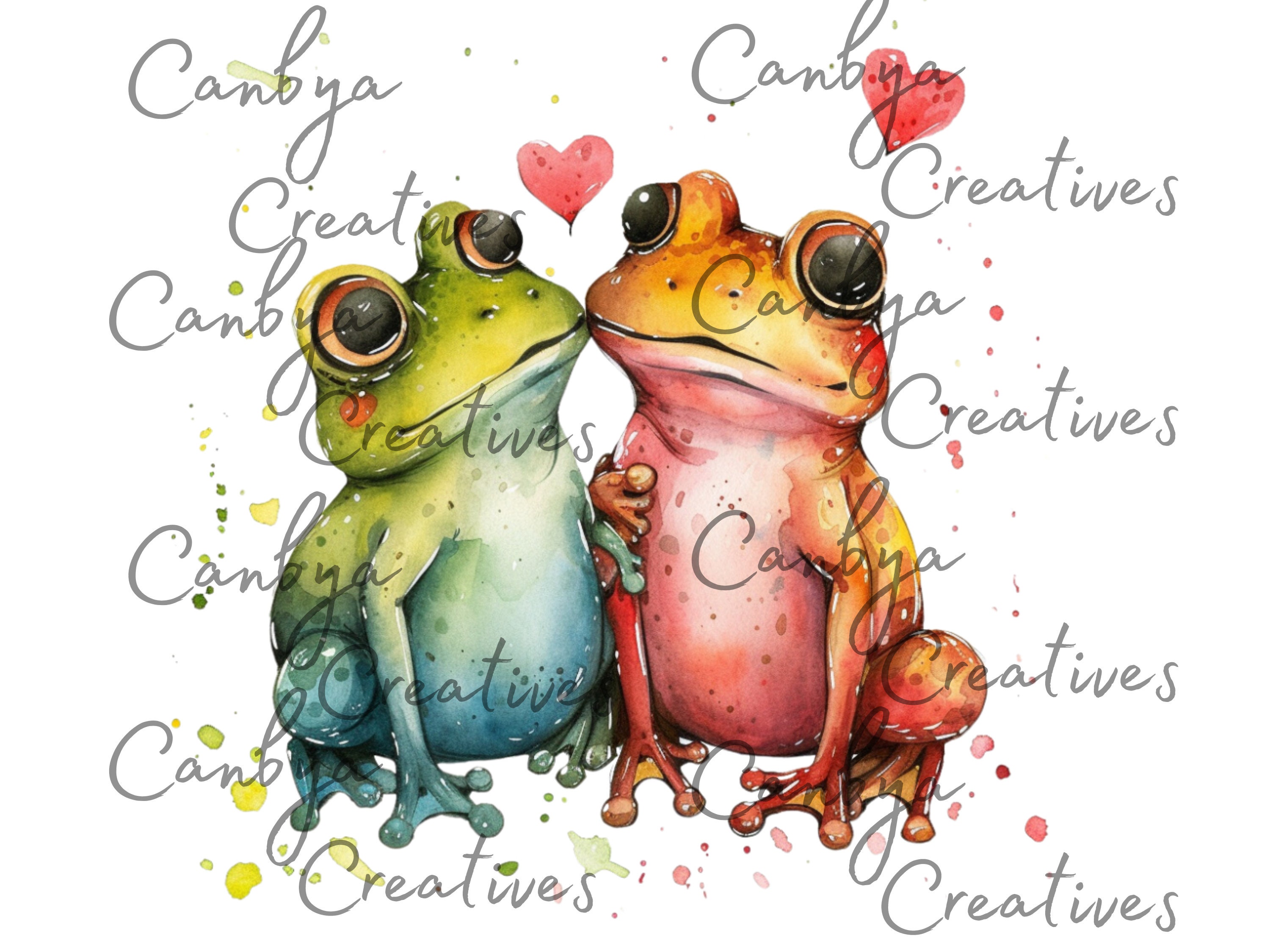 Watercolor Kawaii Frog Couple Svg Png Cliparts, Cute Frogs in Love ...