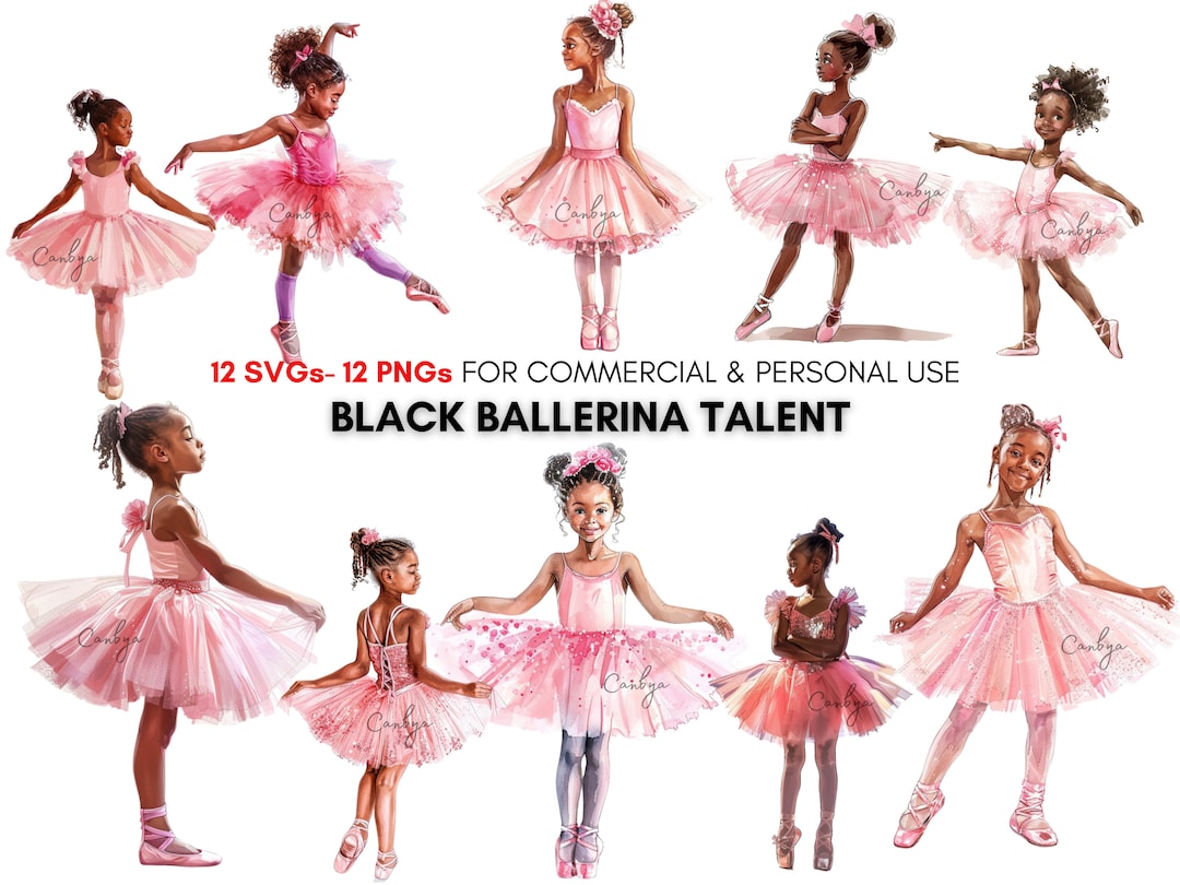 African American Ballet Dancer Png Svg Clipart Bundle, Black Ballerina ...