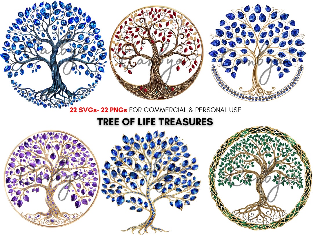 Gemstones Tree of Life Svg, Tree of Life Png, Silver and Gold Trees of ...