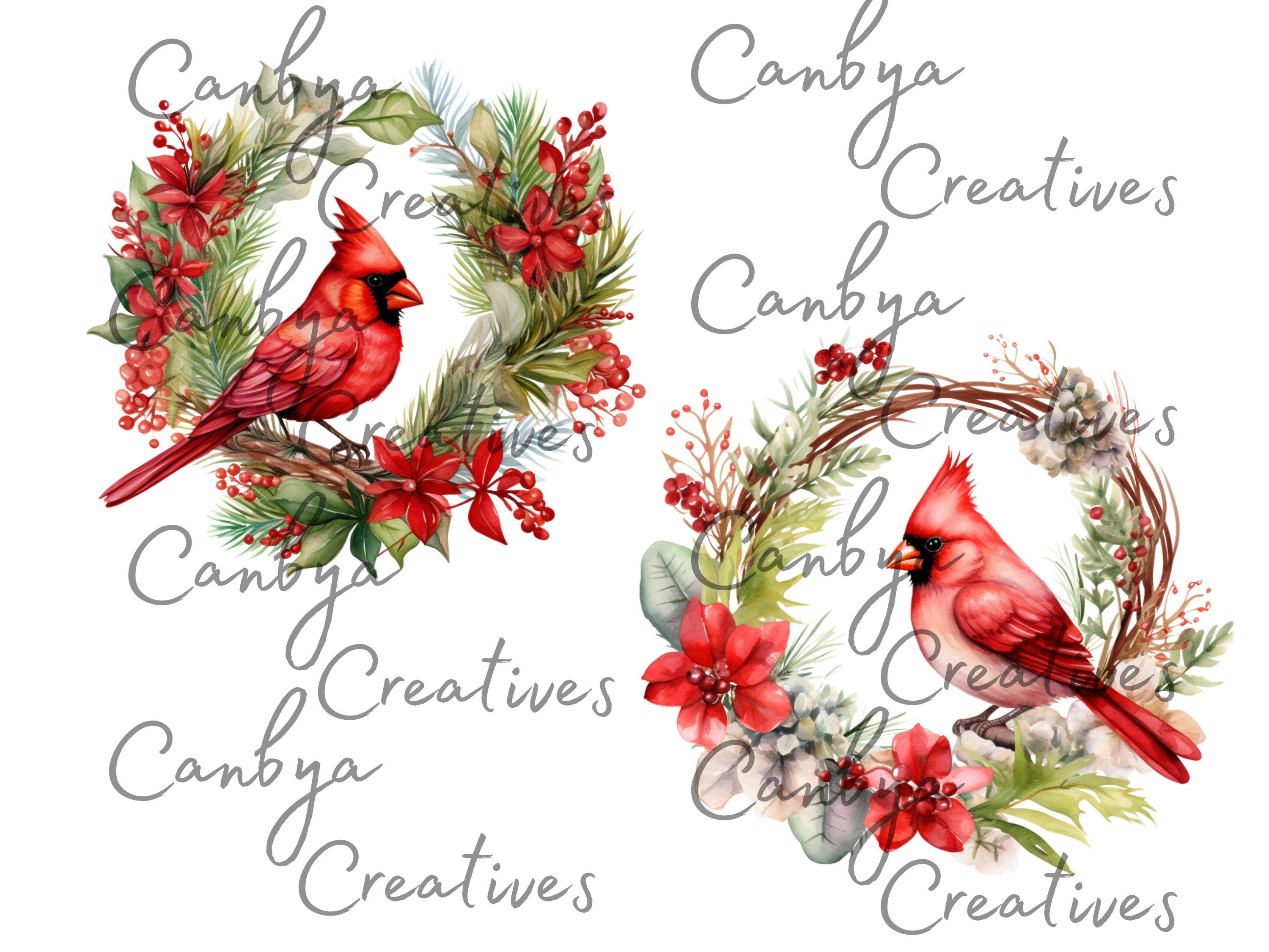 Watercolor Red Cardinal Bird Svg Png Clipart Bundle, Winter Printable ...