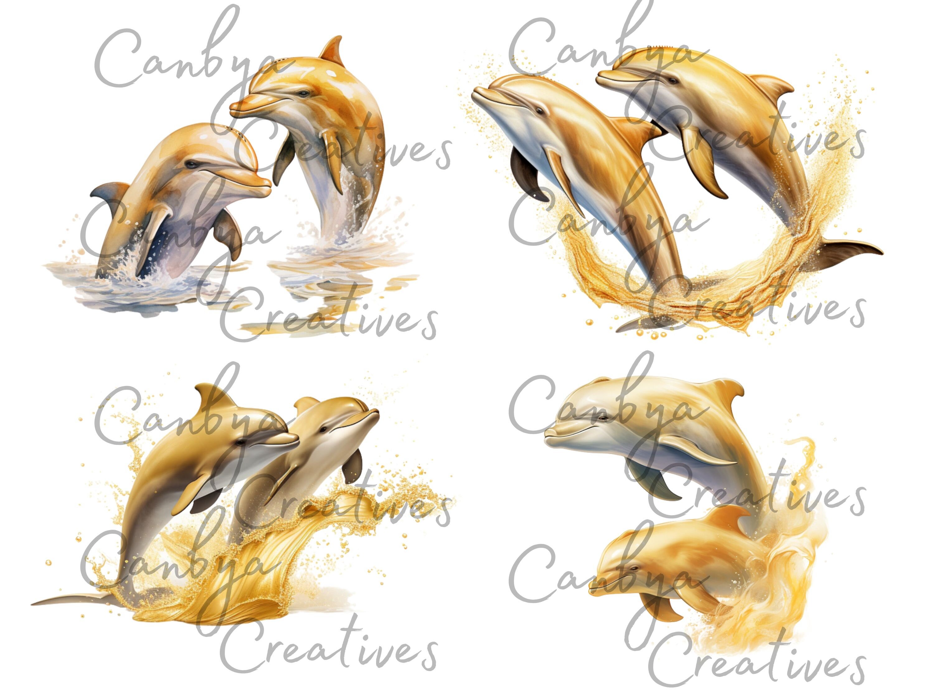 Watercolor Mythical Golden Dolphin Svg Png Digital Clipart - Etsy