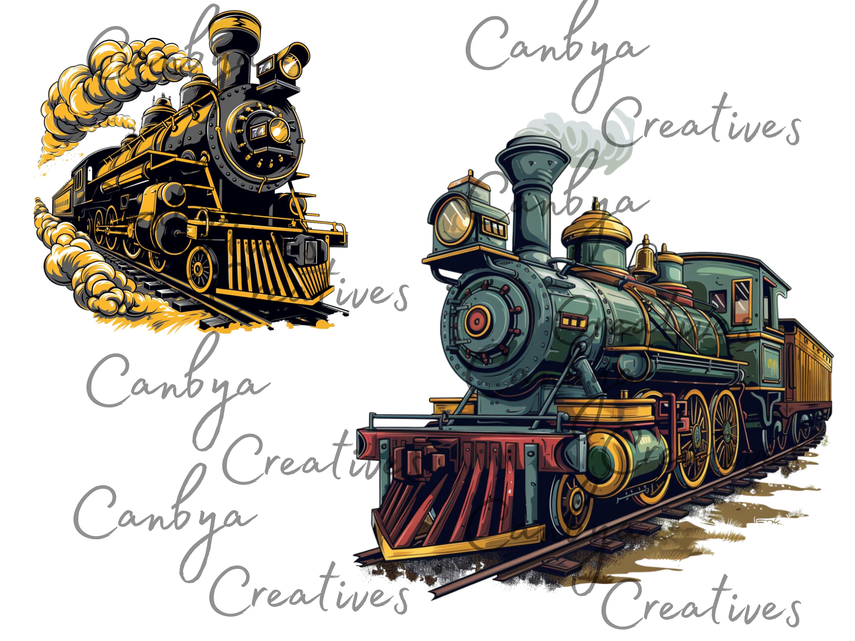 Vintage Trains Png Svg Clipart Bundle, Digital Retro Art Prints for ...