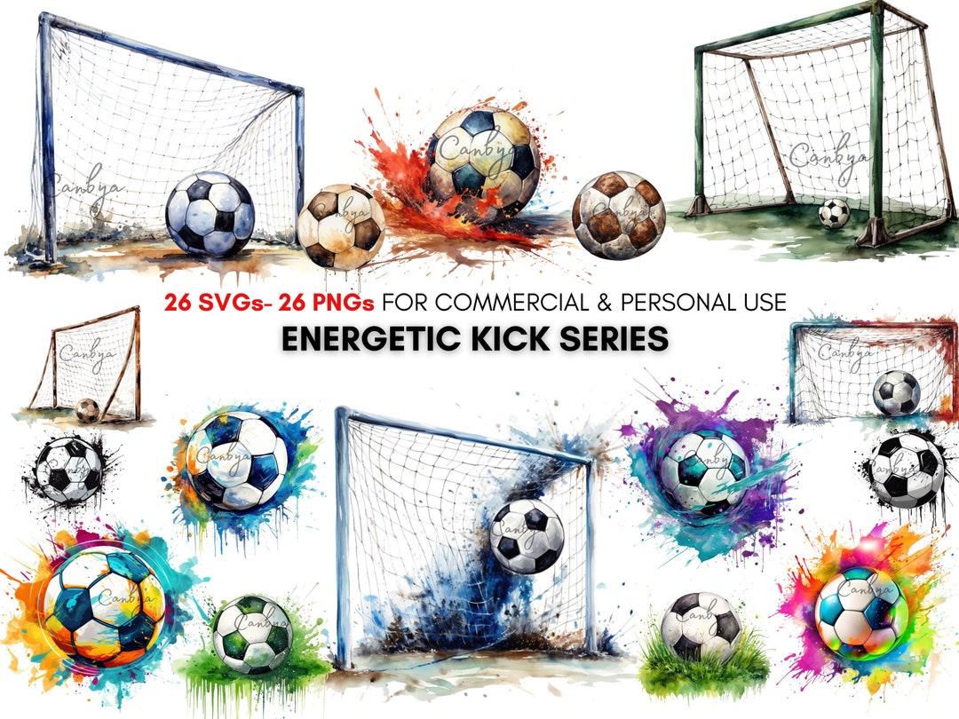 Watercolor Soccer Balls Png Svg Clipart Bundle to Print, Soccer Prints ...