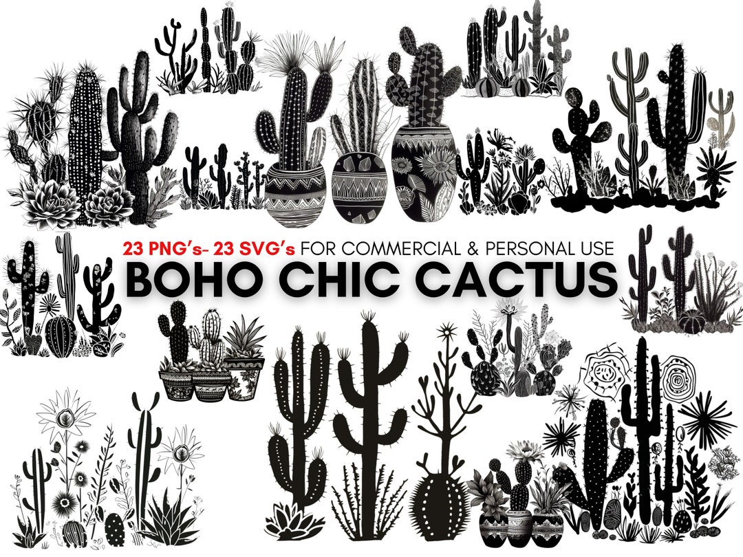 Boho Cactus Clipart 23 Cactus Clip Art Svg's 23 Cactus - Etsy