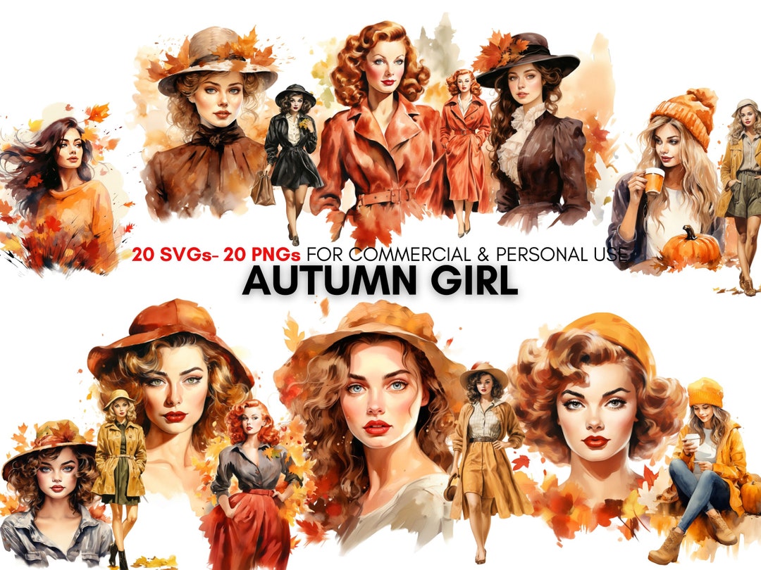 Watercolor Fall Fashion Girl Svg Png Clipart Files, Digital Download - Etsy