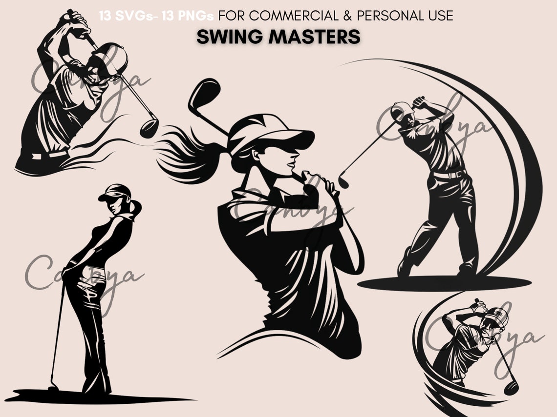 Golf Players Svg Png Clipart Bundle, Swing Masters, Golf Male & Female Players, Cricut Use ...