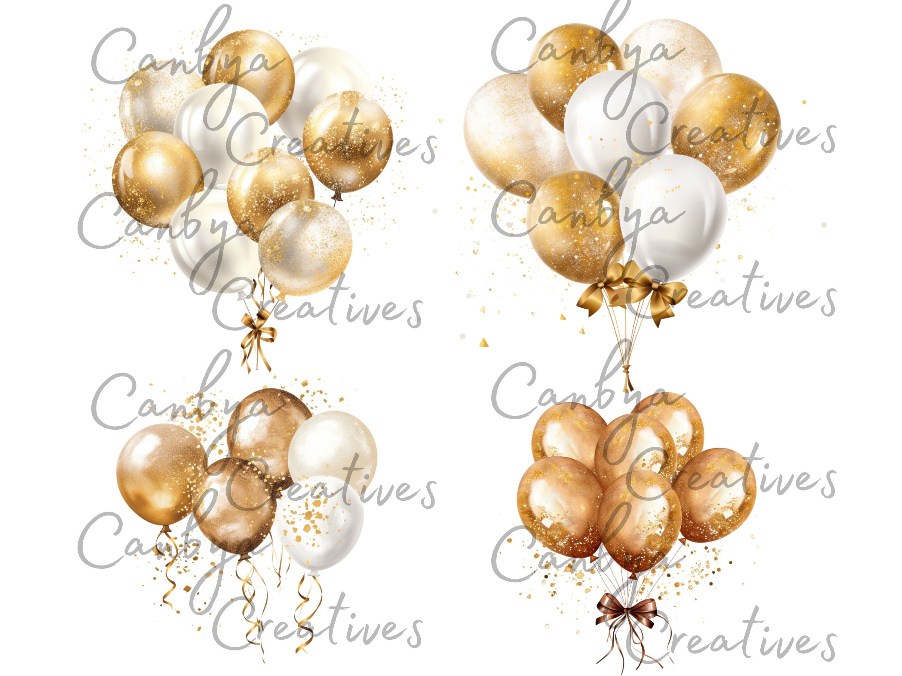 Watercolor Gold and Silver Balloon Clipart, Glitter Christmas Balloon ...