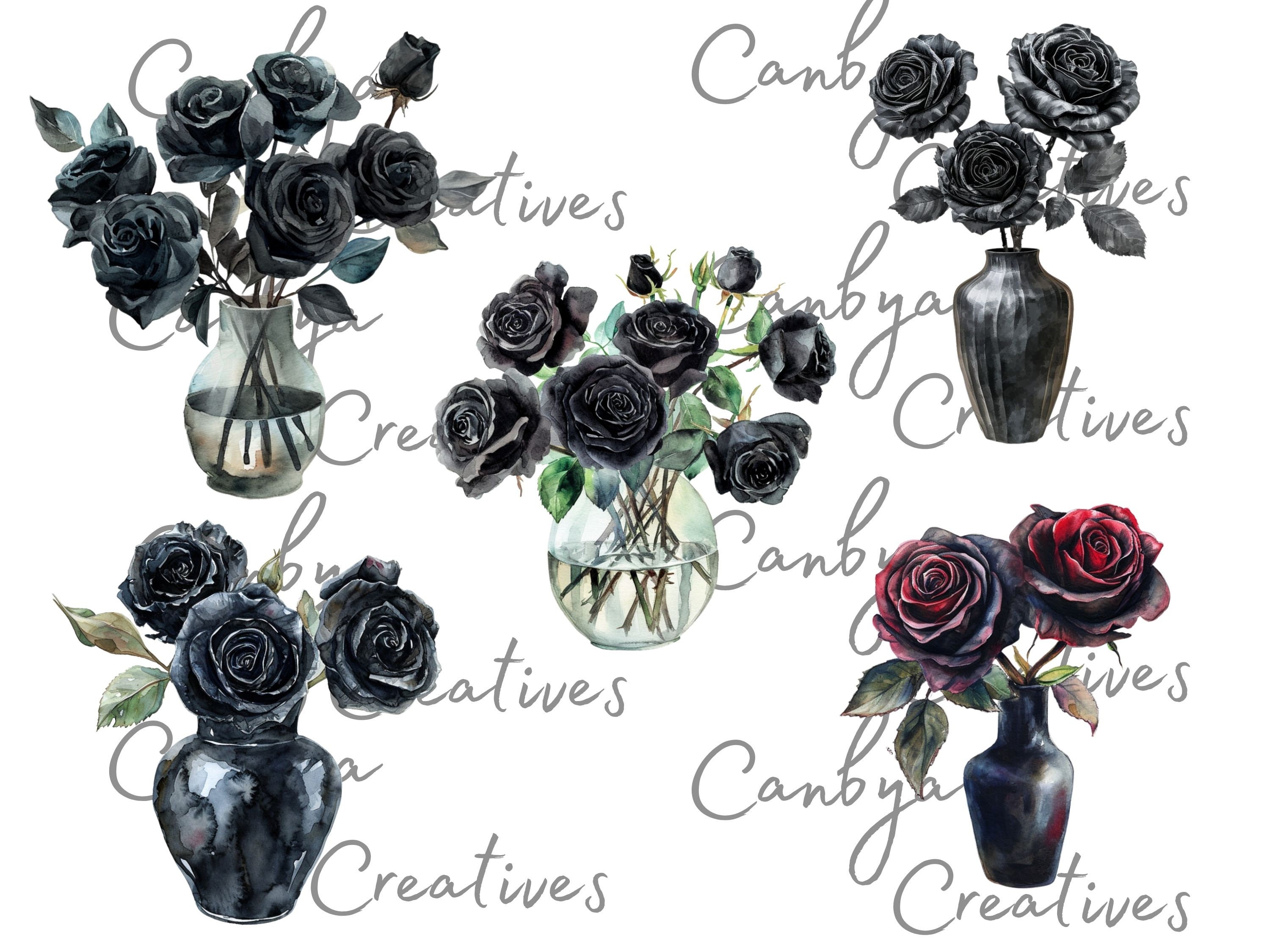 Watercolor dark black roses png svg Cliparts, vintage gothic roses in ...