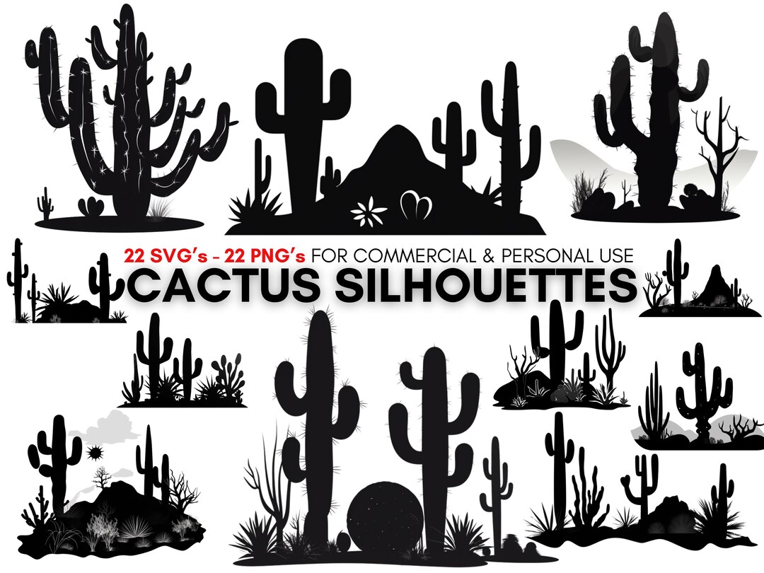 Cactus Silhouettes, 22 Cactus Svg's, 22 Cactus Png's, Cactus Clipart ...