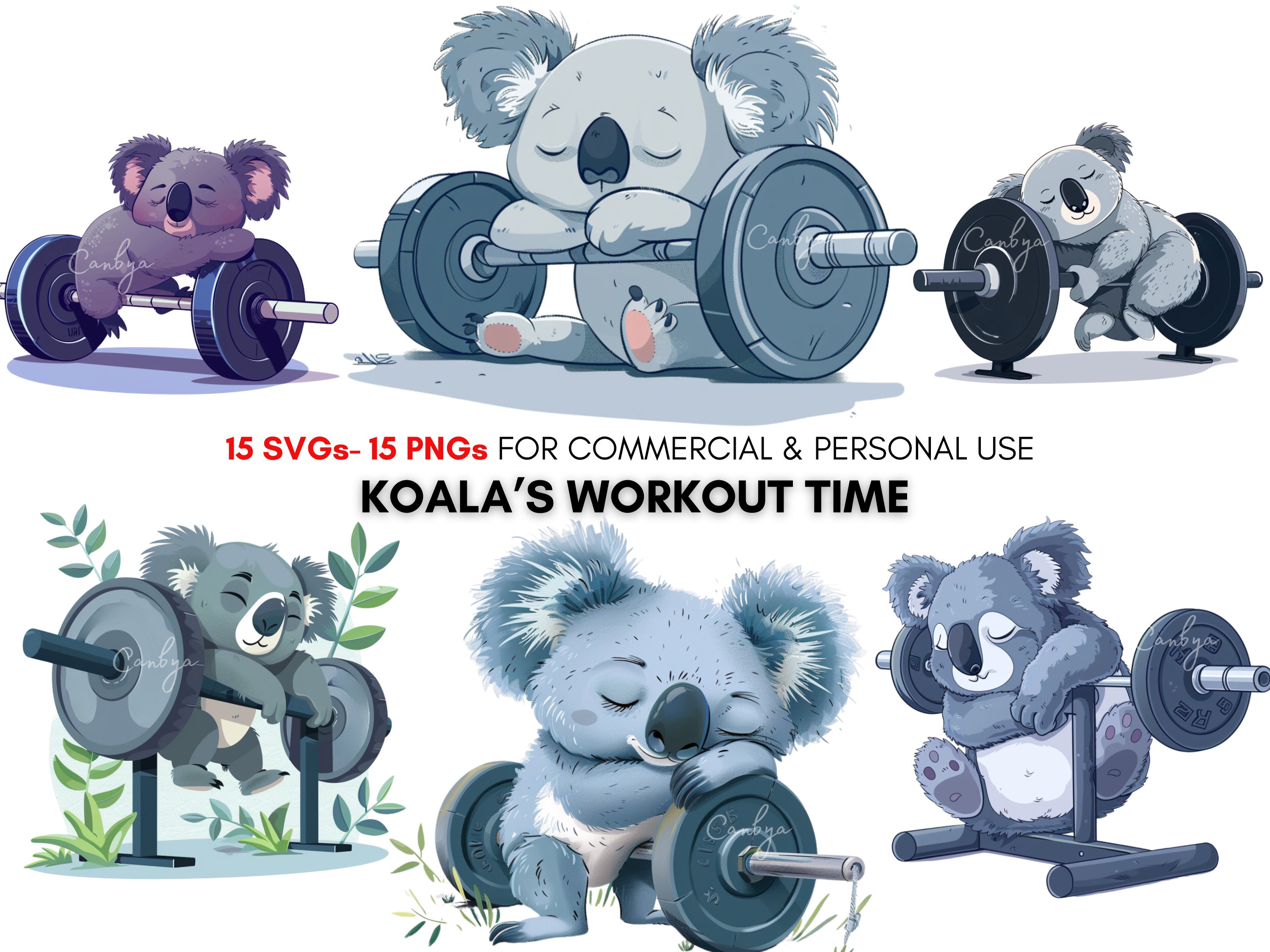 Watercolor Kawaii Koala Workout Png Svg Prints, Funny Lazy Koala ...