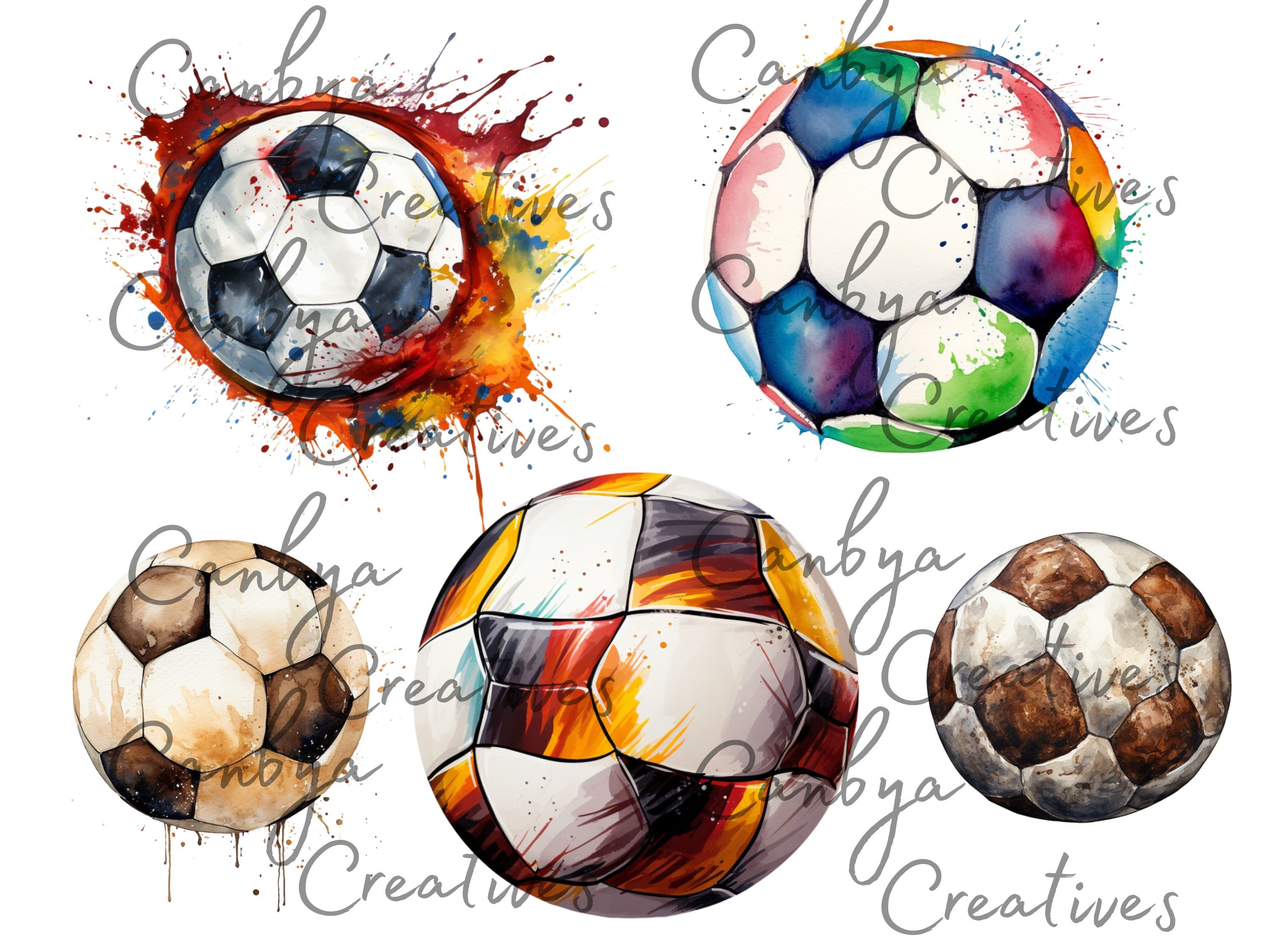 Watercolor Soccer Balls Png Svg Clipart Bundle to Print, Soccer Prints ...