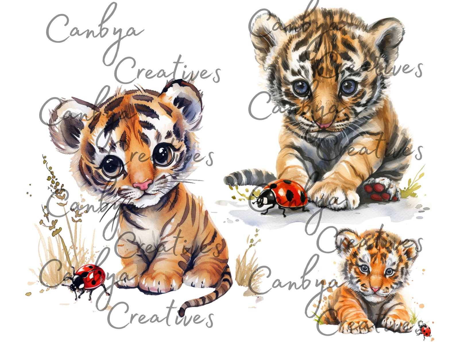 Watercolor Kawaii Baby Tigers Svg Png Clipart, Cute Big-eyed Tiger ...