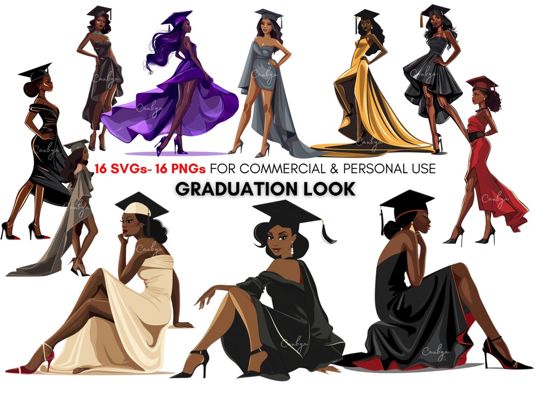 Graduation Black Girl's Look Svg Ong Clipart Bundle, African American ...