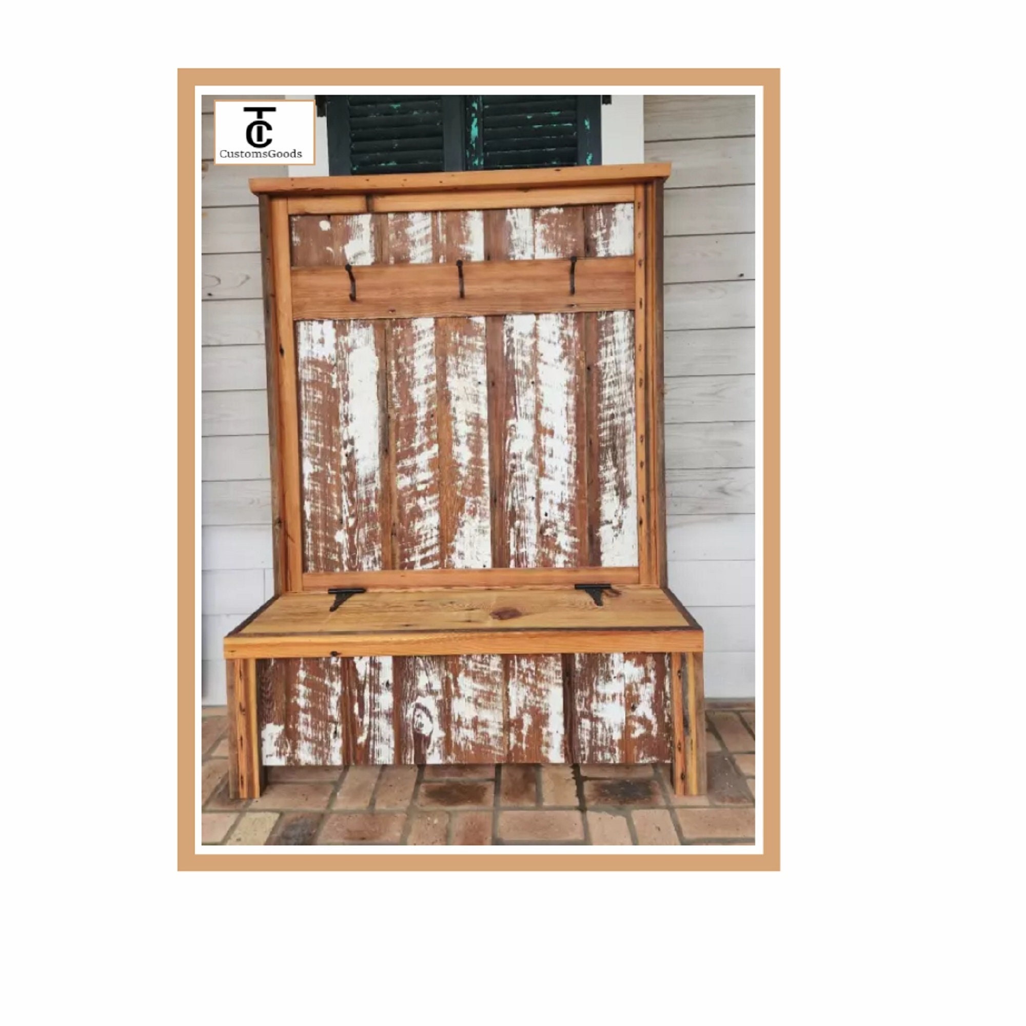 50" Wide Reclaimed Nearly 200yr Old Heart Pine Hall Tree With Bench and ...