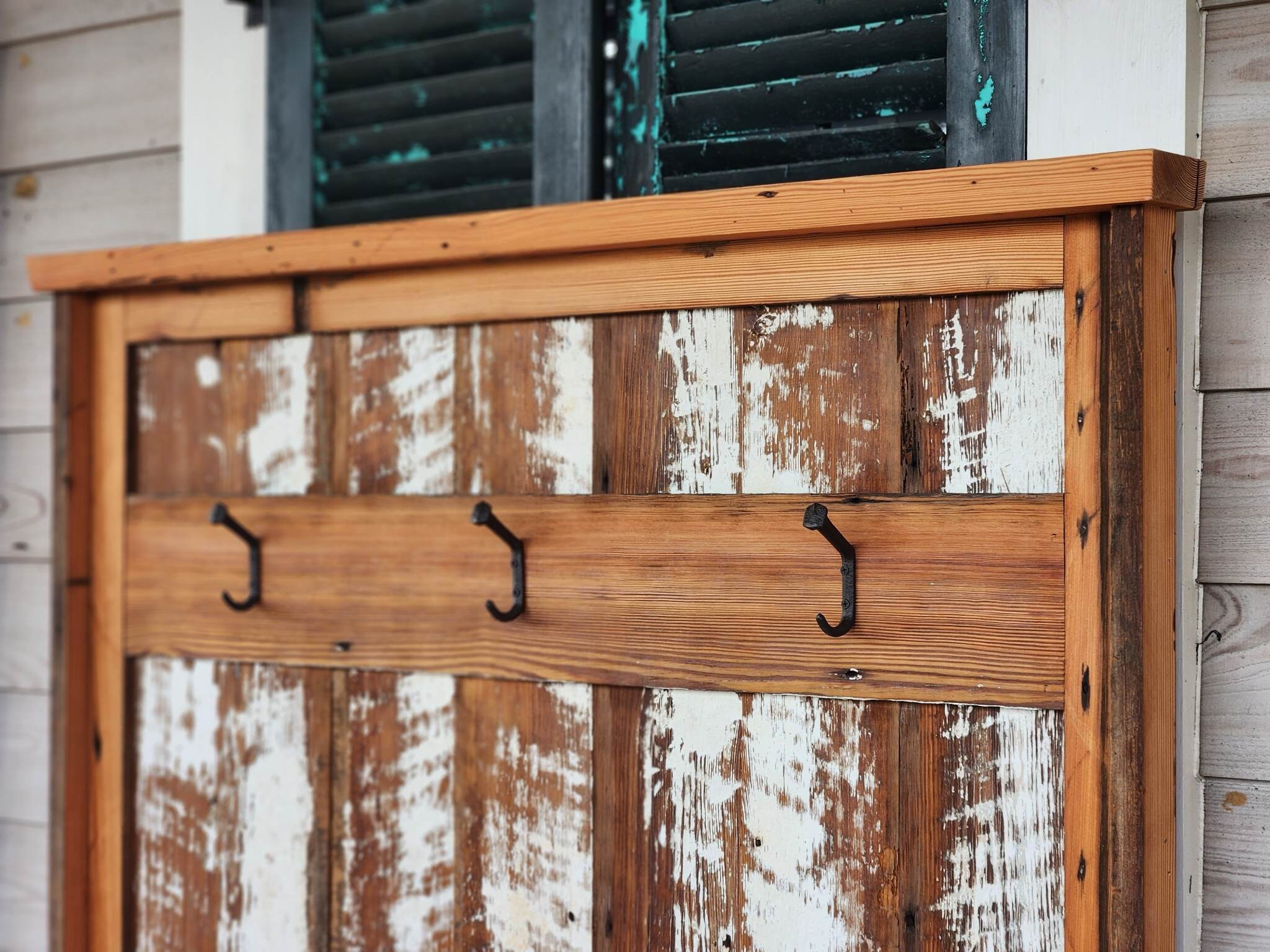 50" Wide Reclaimed Nearly 200yr Old Heart Pine Hall Tree With Bench and ...