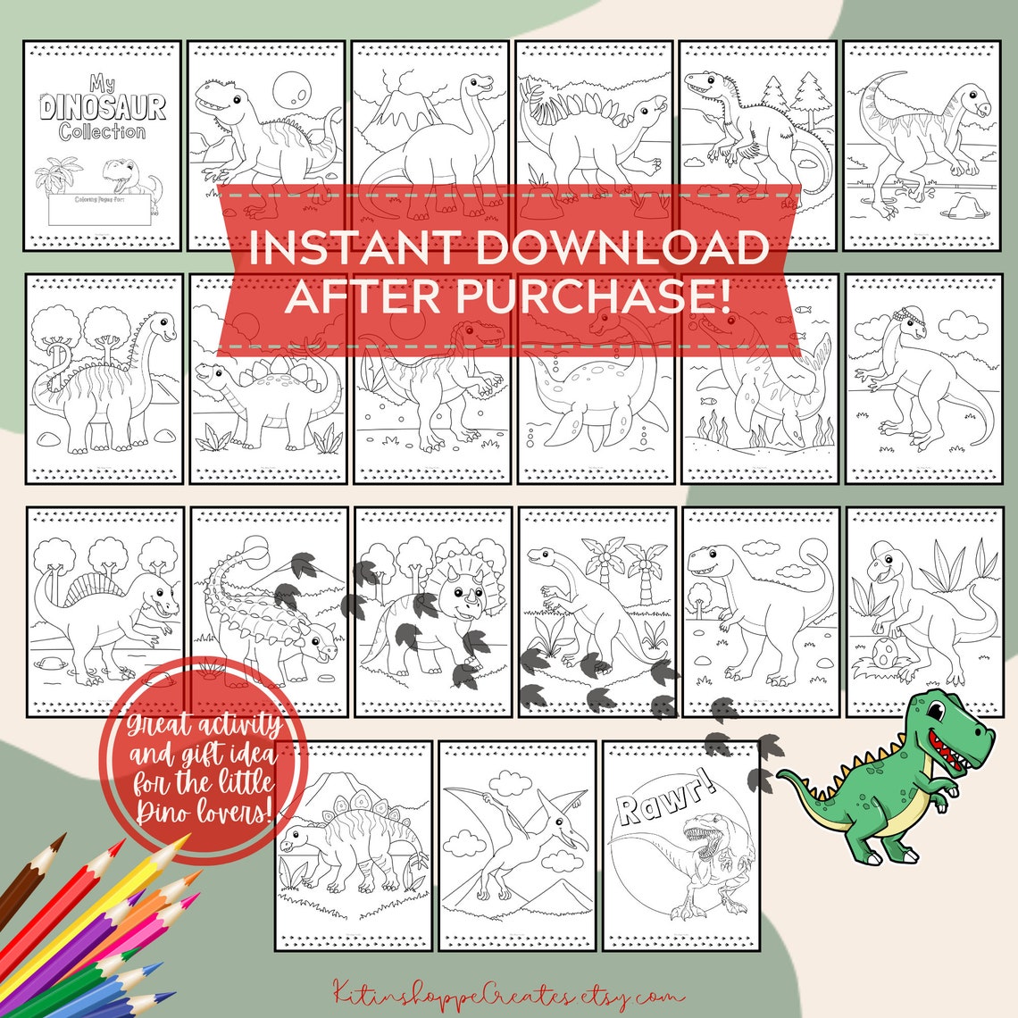 Dinosaur Party Coloring Pages Kids Printable Coloring Dinosaur Workbook ...