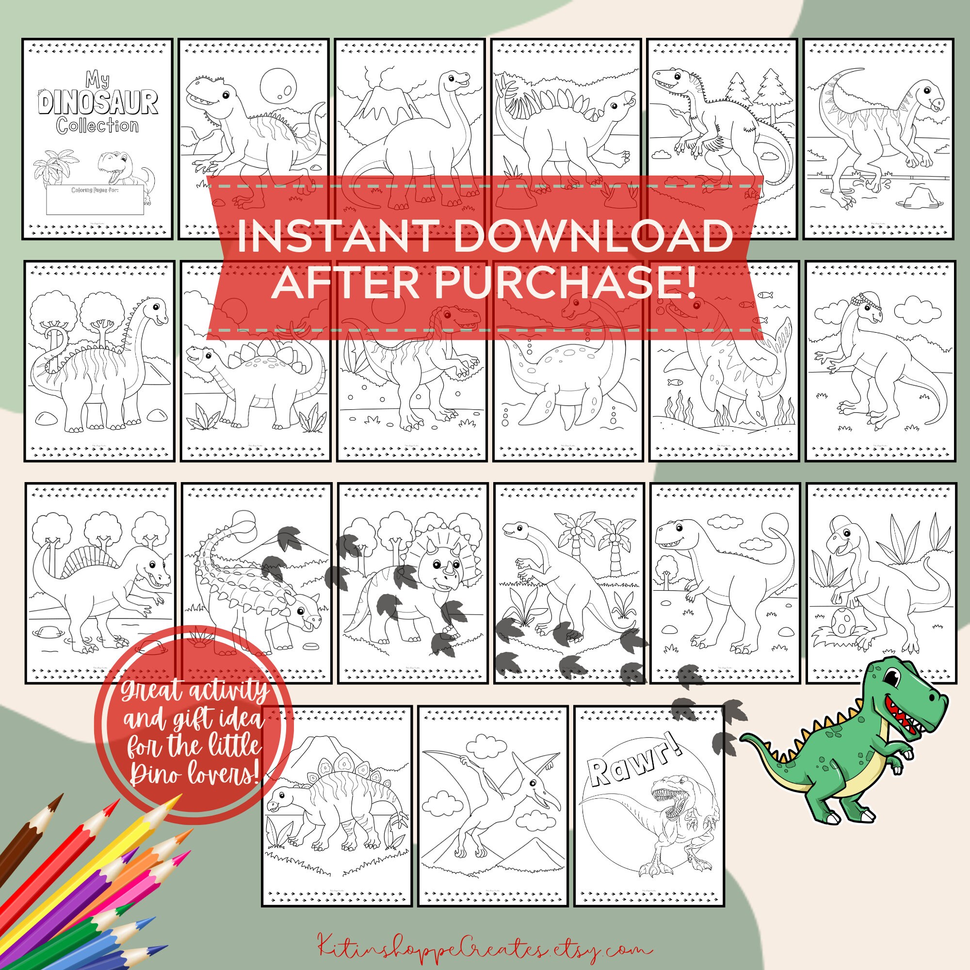 Dinosaur Party Coloring Pages Kids Printable Coloring Dinosaur Workbook ...