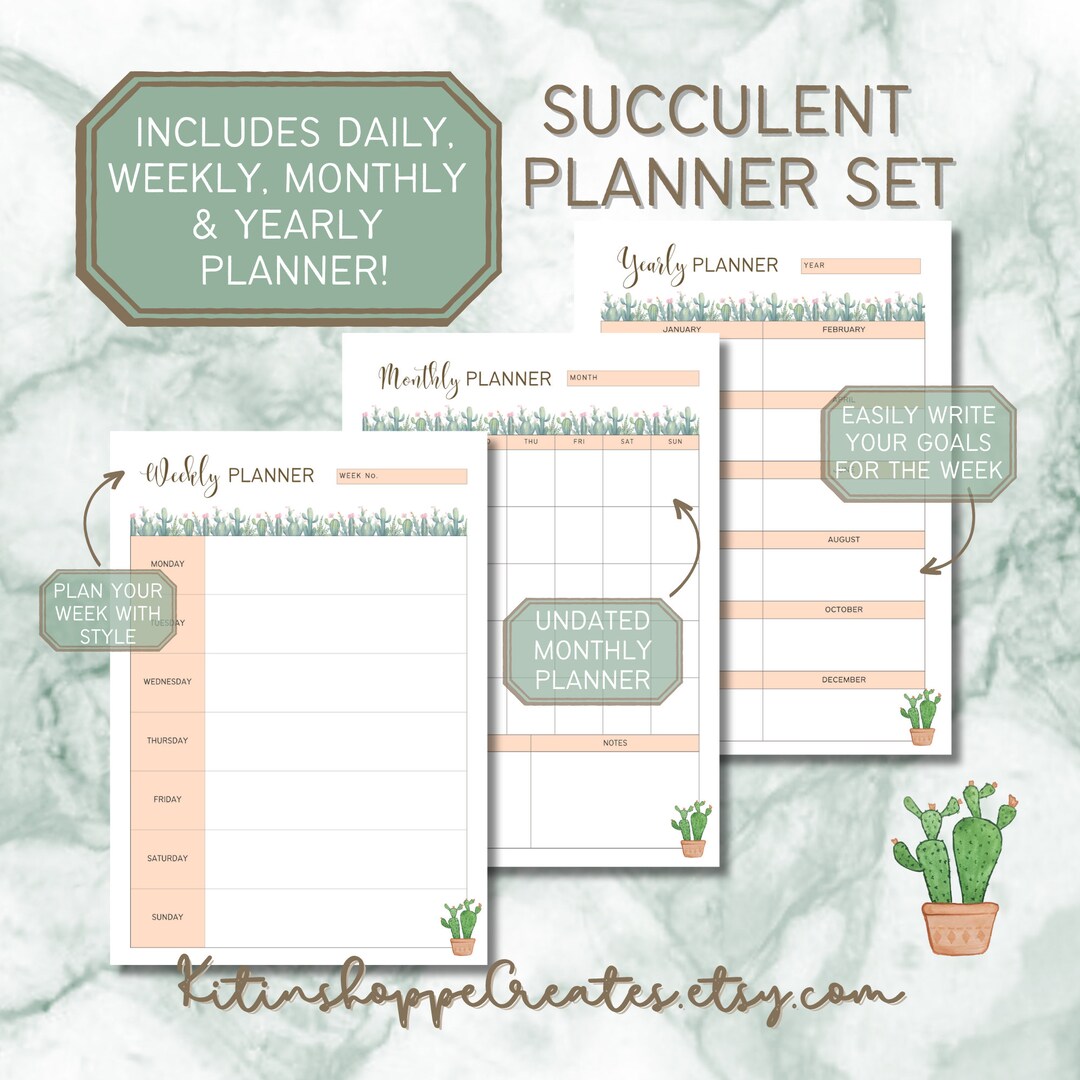 Printable Weekly Planner Plants Monthly Planner Printable Green Planner ...