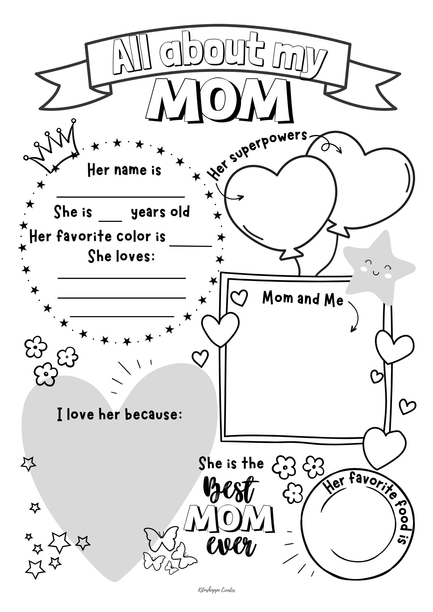 Mother's Day Coloring Pages, All About My Mom Printable, Gift for Mom ...