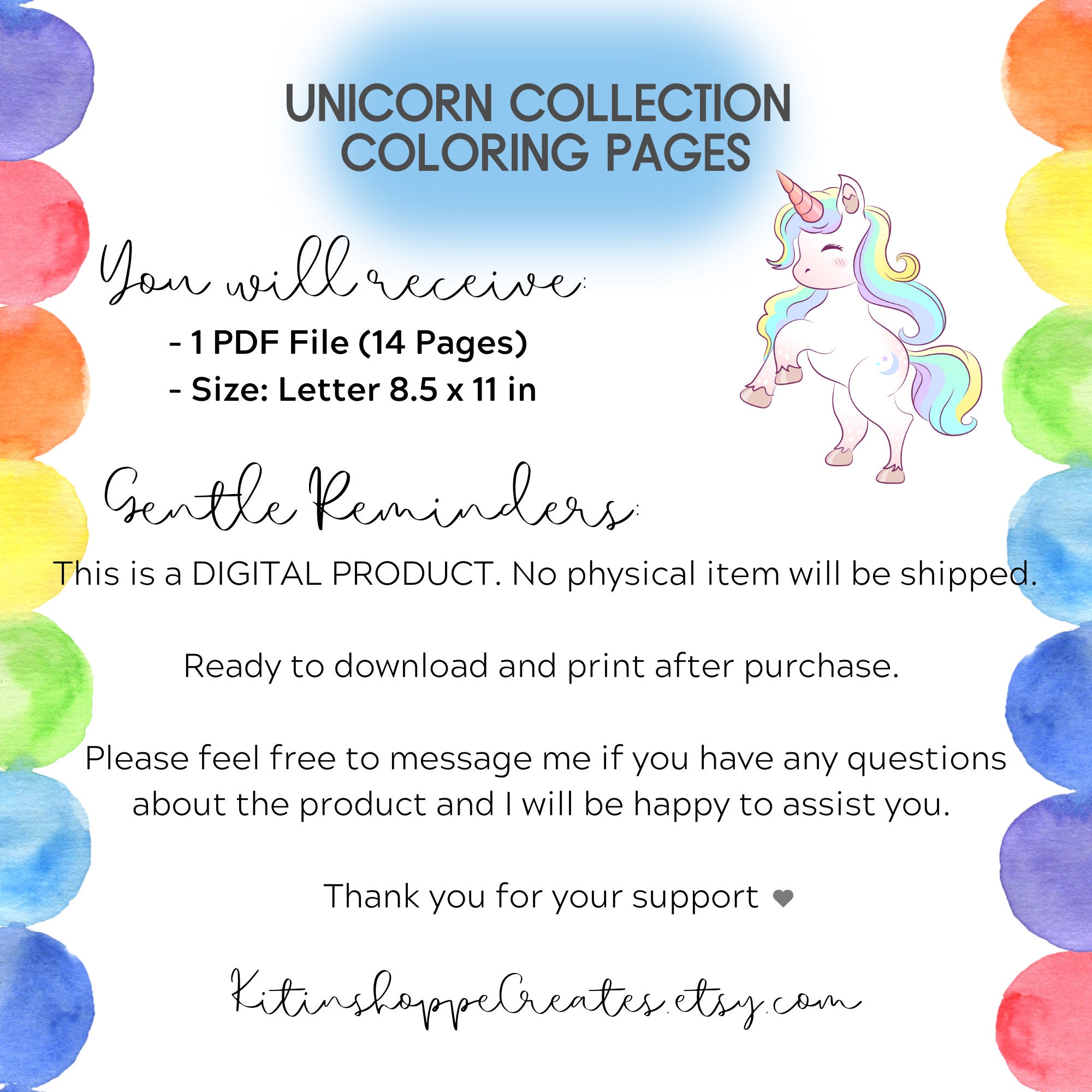 Unicorn Coloring Pages for Kids Printable Unicorn Coloring Activity ...