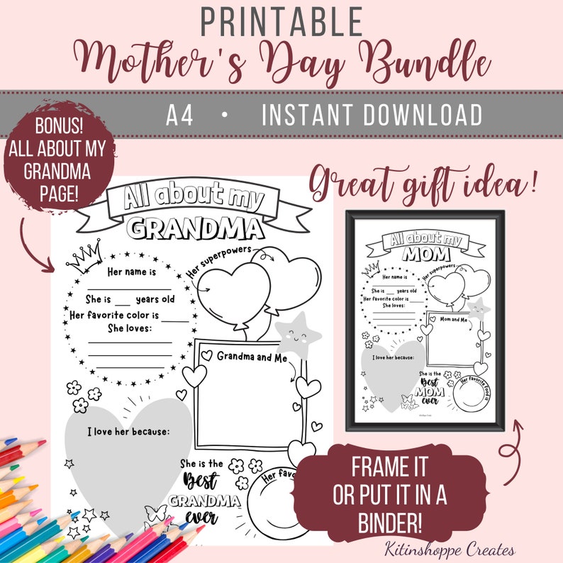 Mother's Day Coloring Pages, All About My Mom Printable, Gift for Mom ...