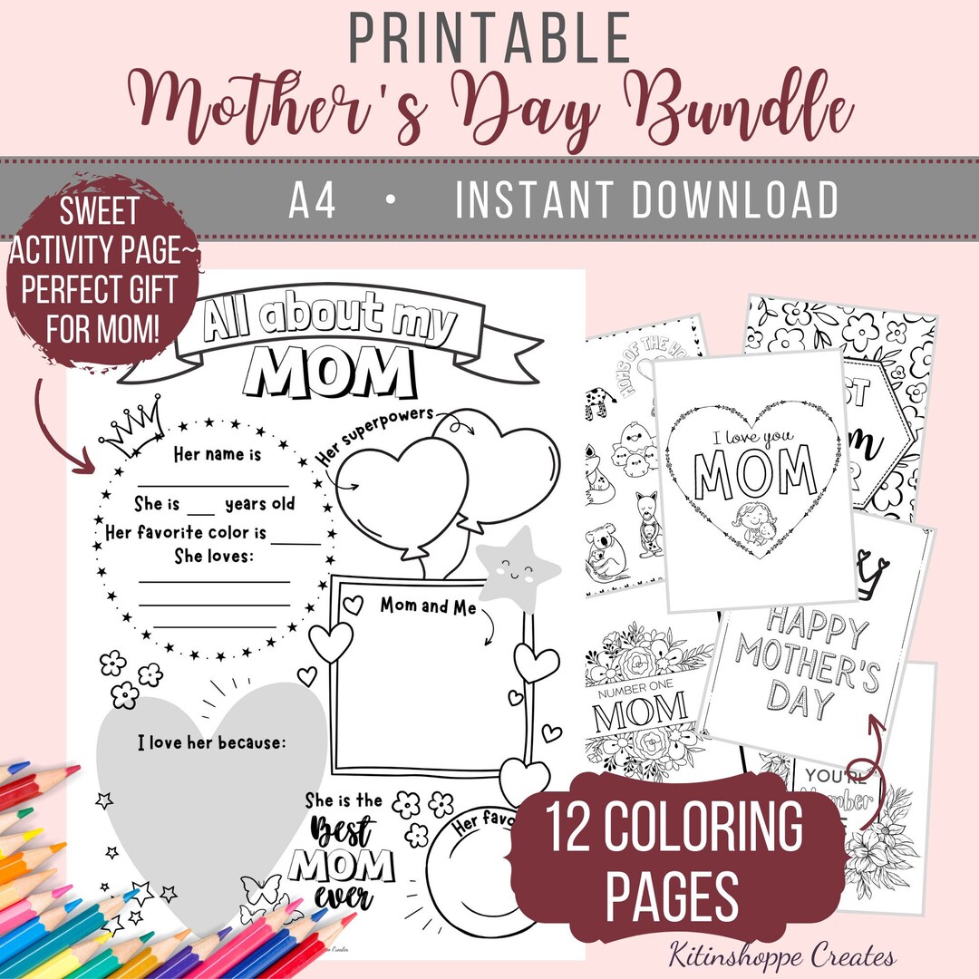 Mother's Day Coloring Pages, All About My Mom Printable, Gift for Mom ...