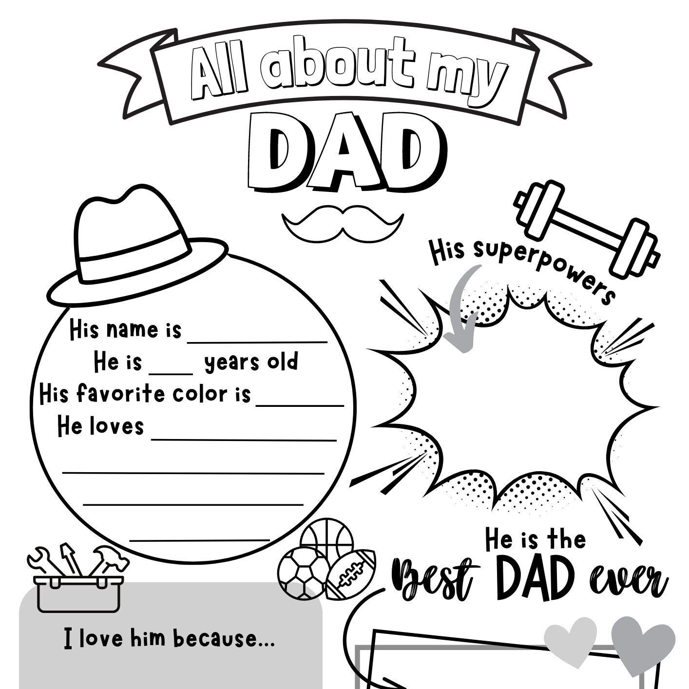 Printable Gift Idea for Dad All About My Dad Printable Father’s Day ...