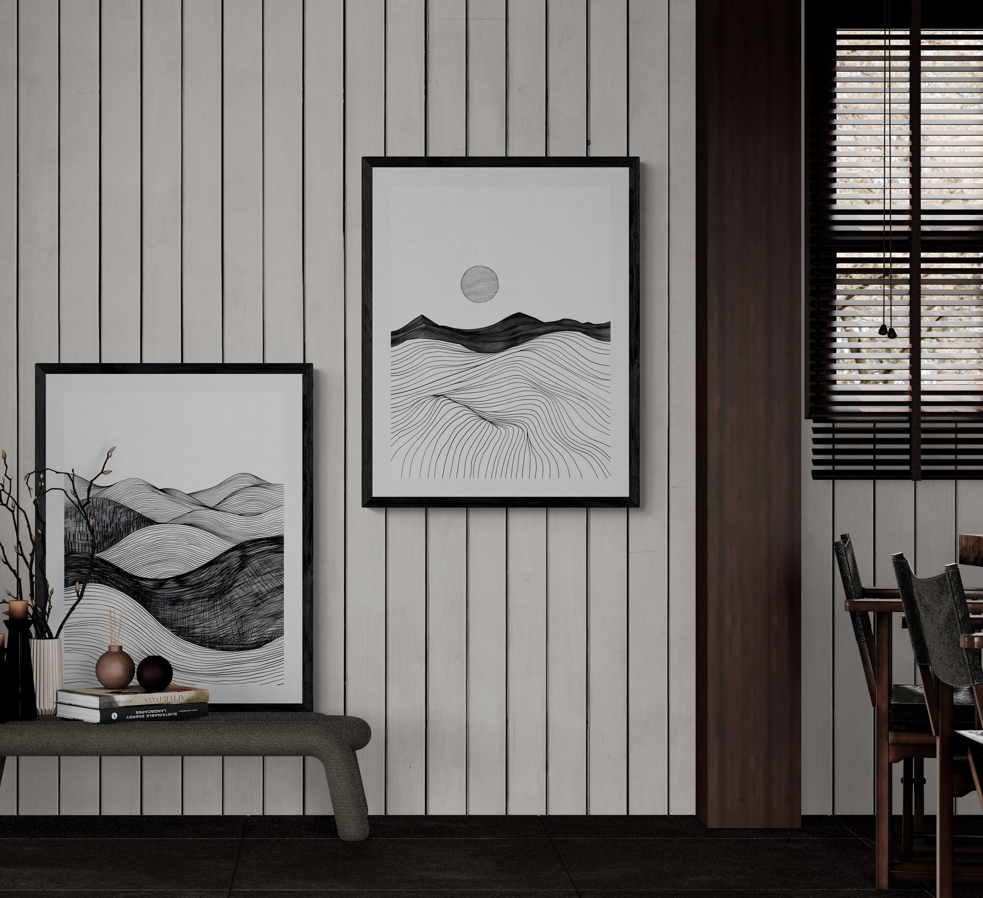Abstract Minimalist Line Art Set of 2 Modern Black and White Wall Art ...