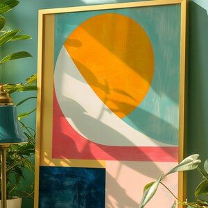 Mid-century Modern Abstract Geometric Wall Art Set, Minimalist Color ...