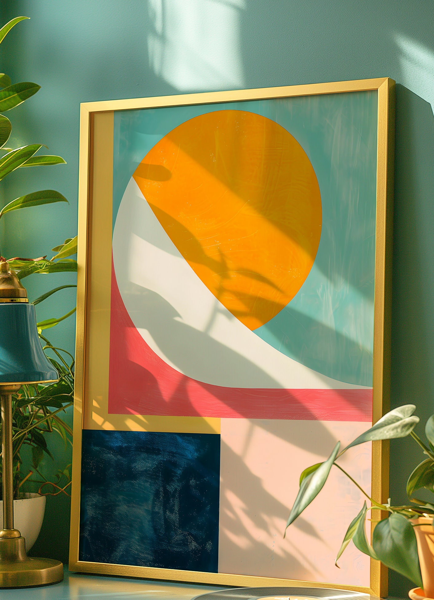 Mid-century Modern Abstract Geometric Wall Art Set, Minimalist Color ...