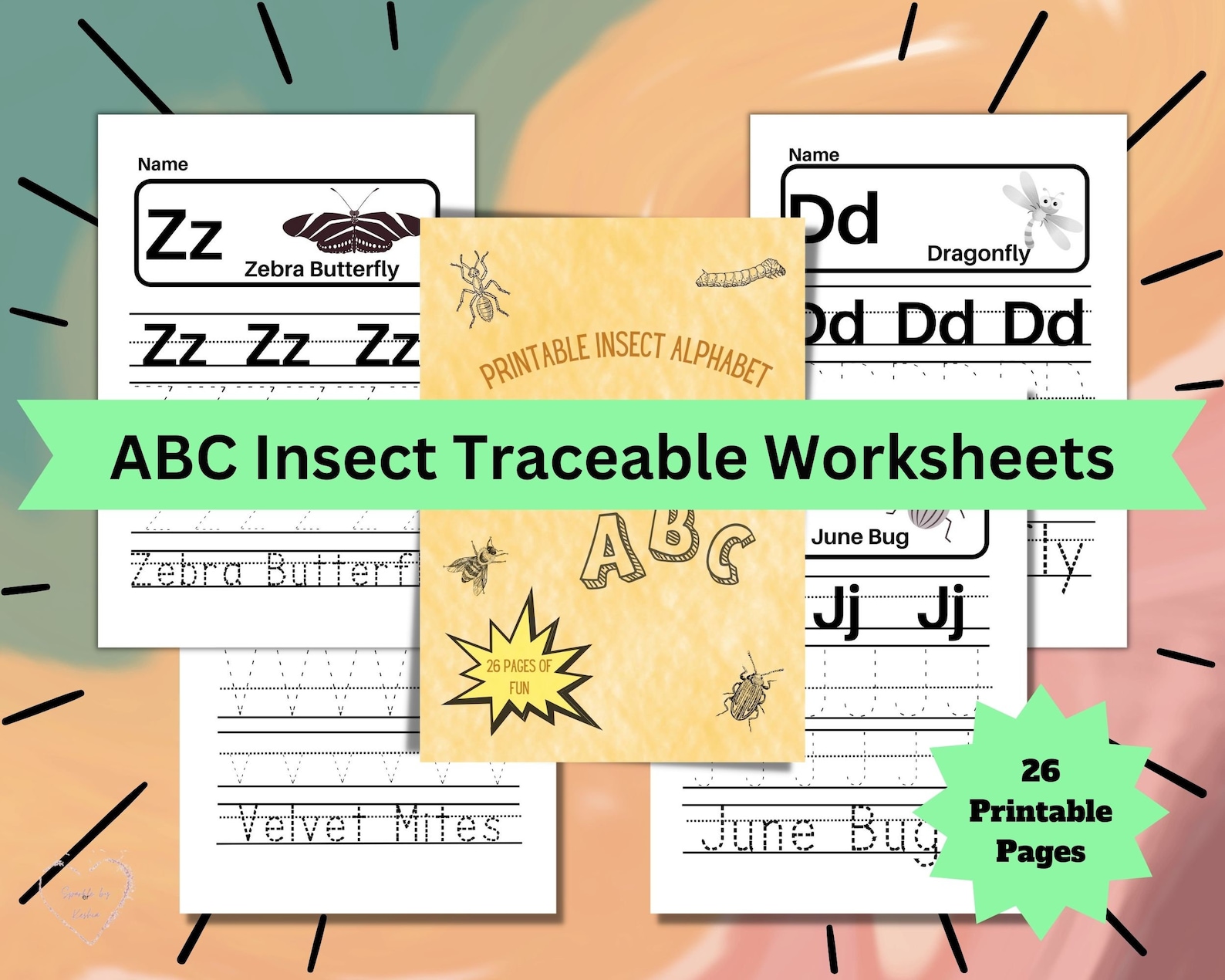 26 Alphabet Traceable Insect Worksheet | ABC | Uppercase and Lowercase ...