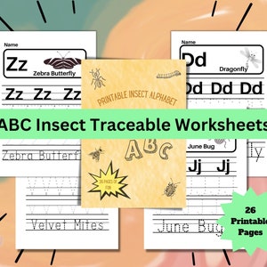 26 Alphabet Traceable Insect Worksheet | ABC | Uppercase and Lowercase ...