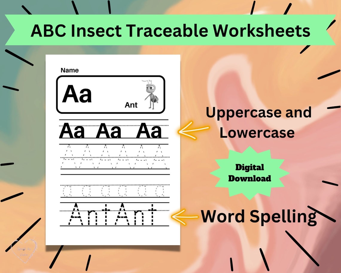 26 Alphabet Traceable Insect Worksheet | ABC | Uppercase and Lowercase ...
