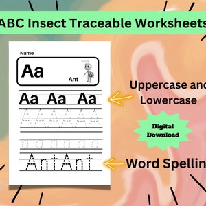 26 Alphabet Traceable Insect Worksheet | ABC | Uppercase and Lowercase ...