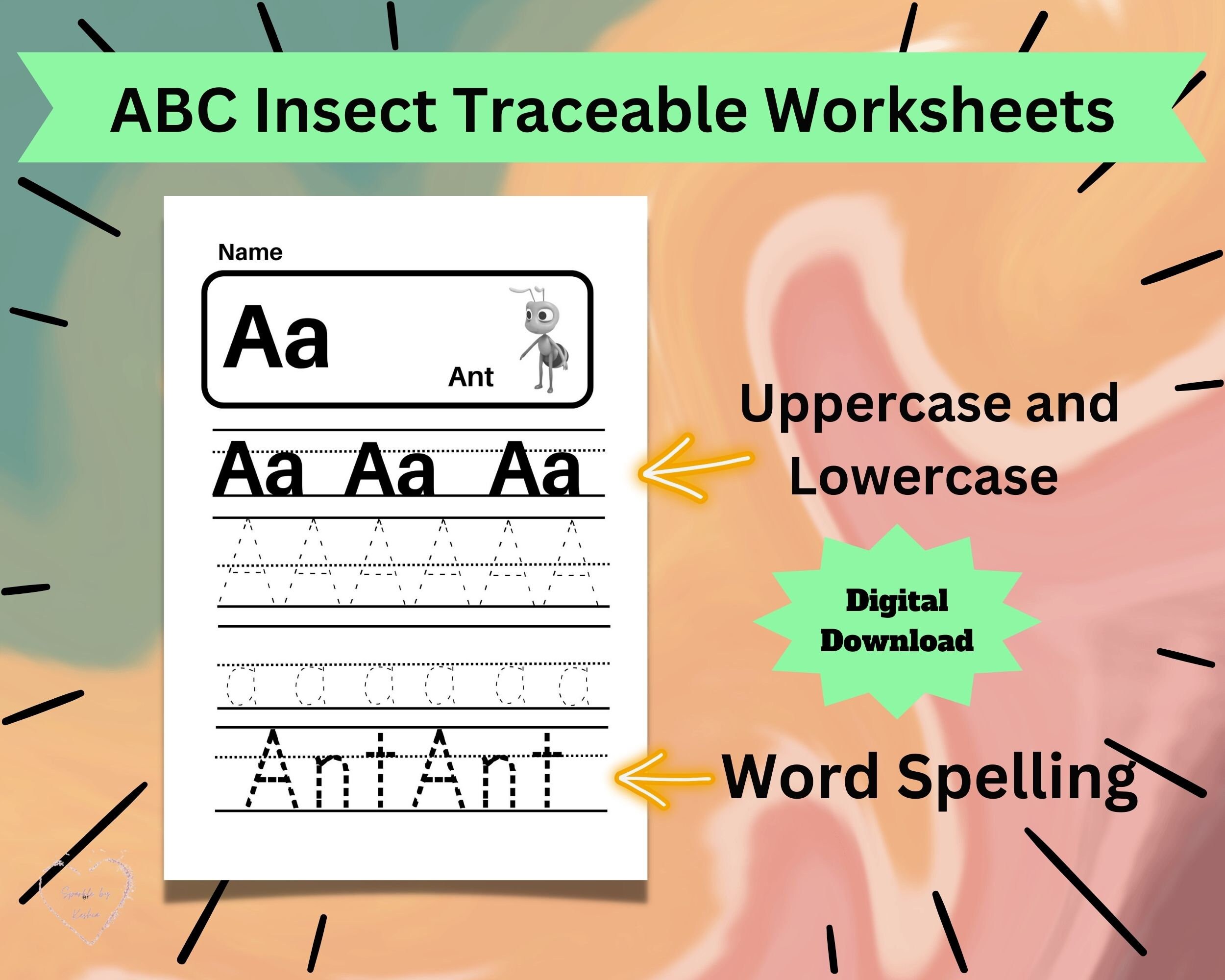 26 Alphabet Traceable Insect Worksheet | ABC | Uppercase and Lowercase ...