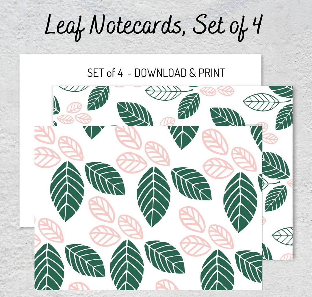 Set of 4 Leaf Pattern Notecards, Printable Cards, Digital Cards ...