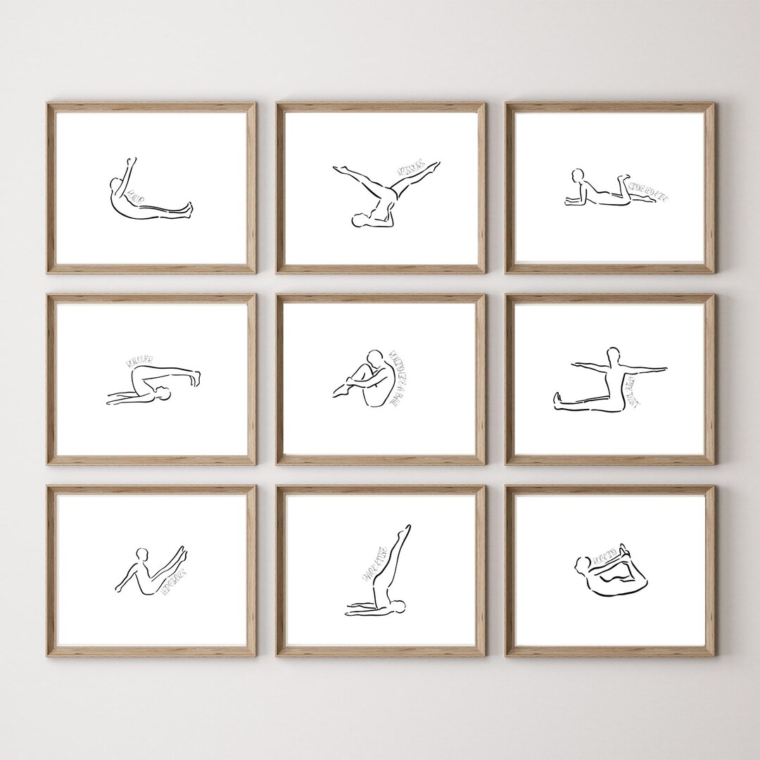 Set of 9 Pilates Exercises Art Prints, Pilates Wall Art, Pilates Studio ...