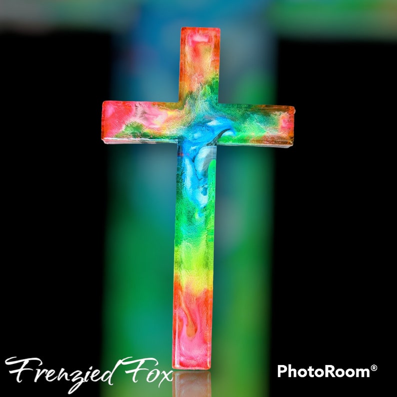 Rainbow Resin Crosses Handmade 8 Inch Feathered Crucifix - Etsy