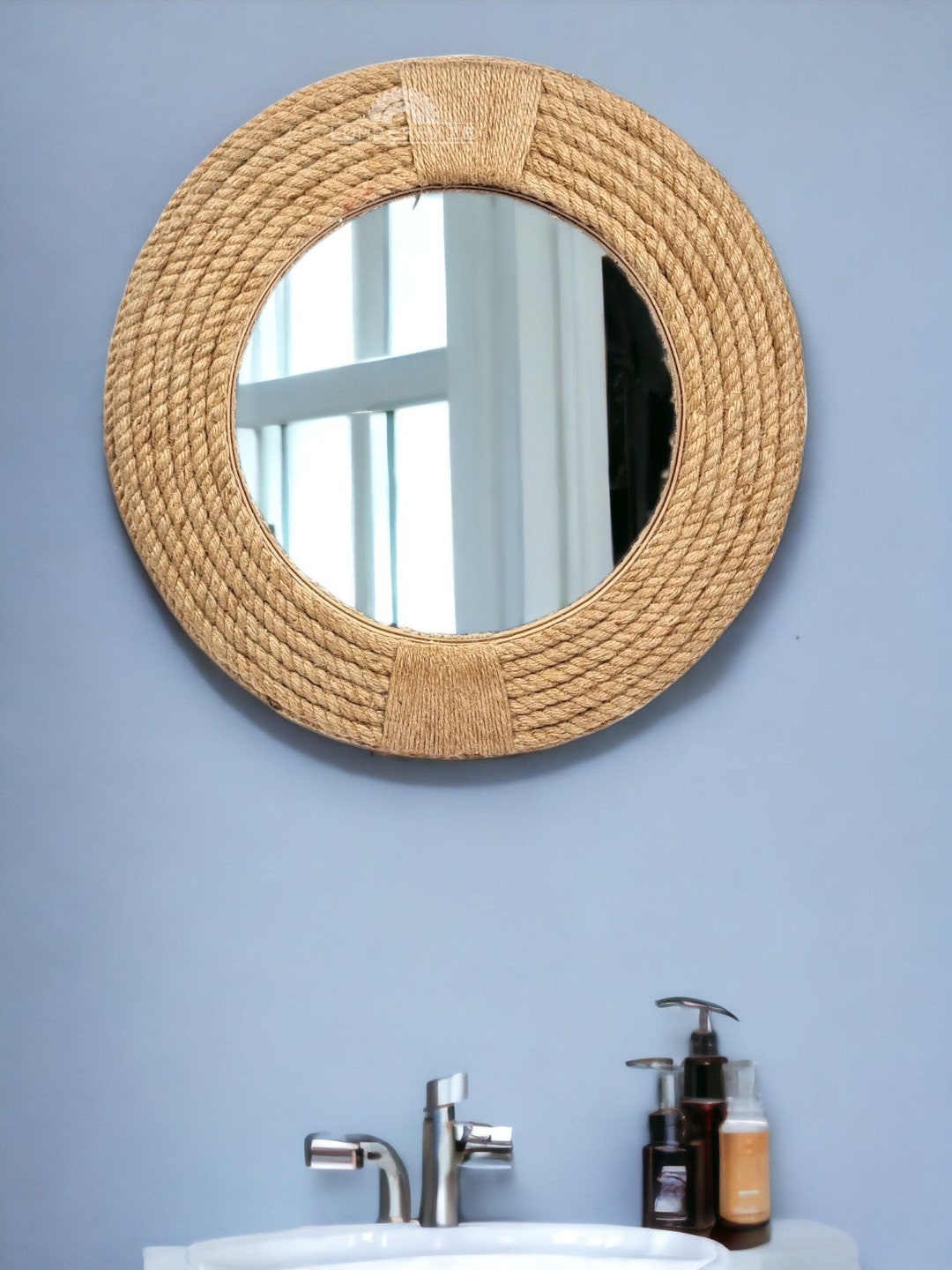 JUTE Rope, ROUND MIRROR, Bathroom Mirror, Handcrafted Boho Rustic Round ...