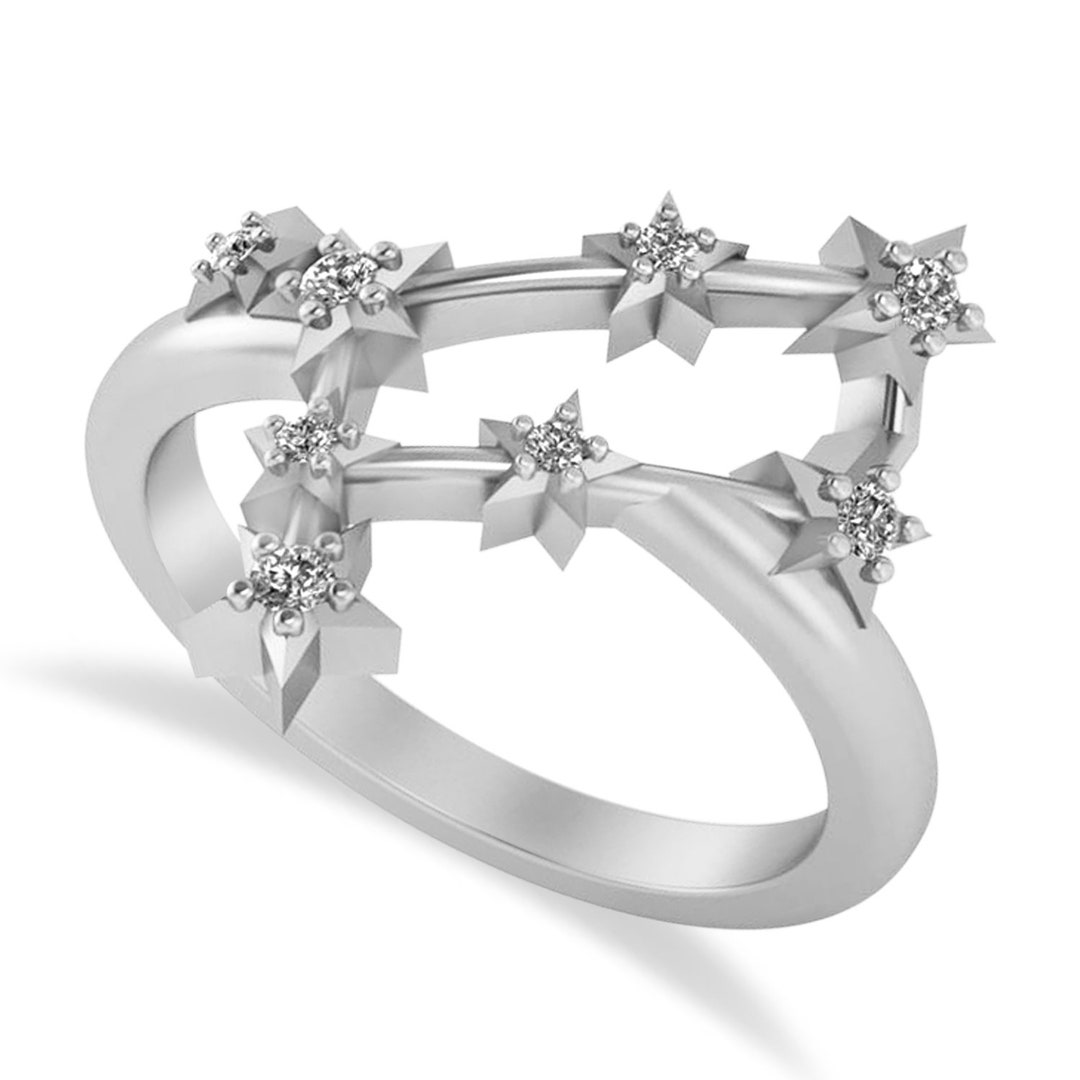 Diamond Gemini Zodiac Constellation Star Ring 14k White Gold 0.12ct - Etsy