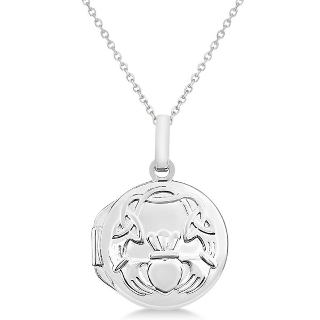 Round Claddagh Locket Pendant Necklace in 14k White Gold - Etsy