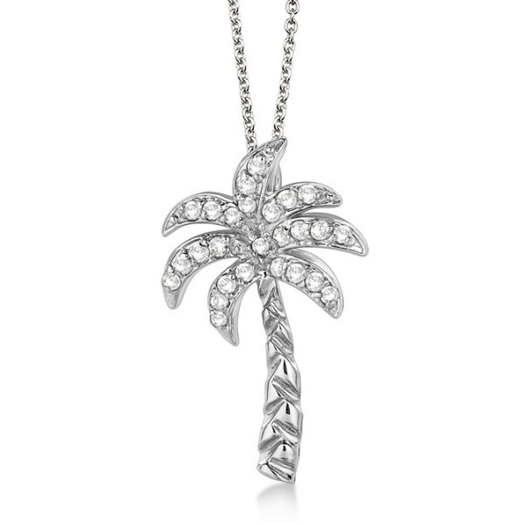 Palm Tree Shaped Diamond Pendant Necklace 18k White Gold 0.25ct - Etsy