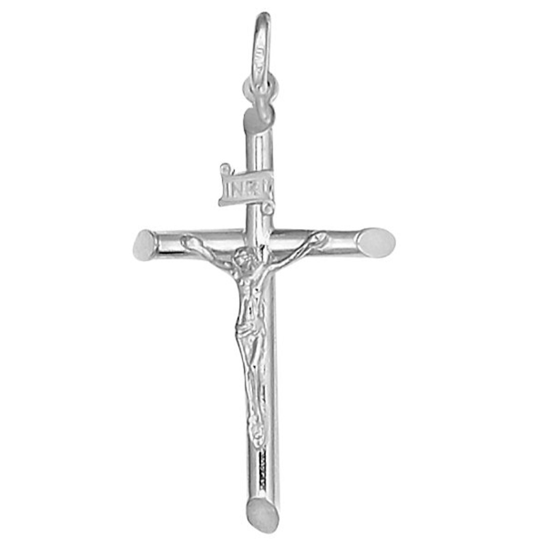 Beveled Crucifix Cross Pendant Necklace in 14k White Gold - Etsy