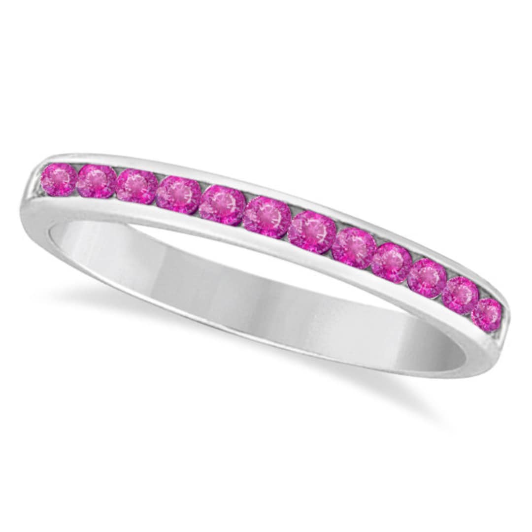 Channel-set Pink Sapphire Stackable Ring 14k White Gold - Etsy