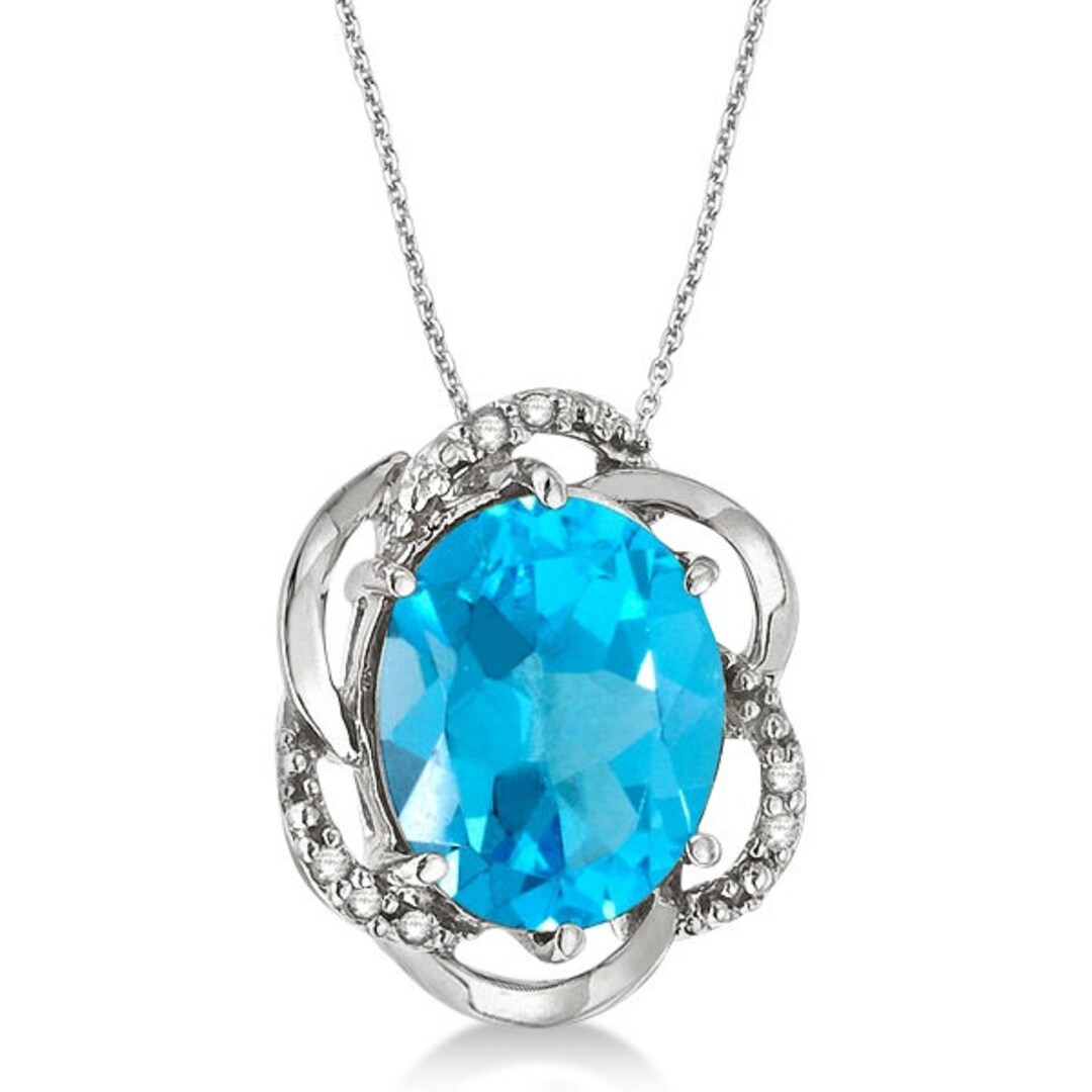 Blue Topaz and Diamond Flower Shaped Pendant 14k White Gold - Etsy
