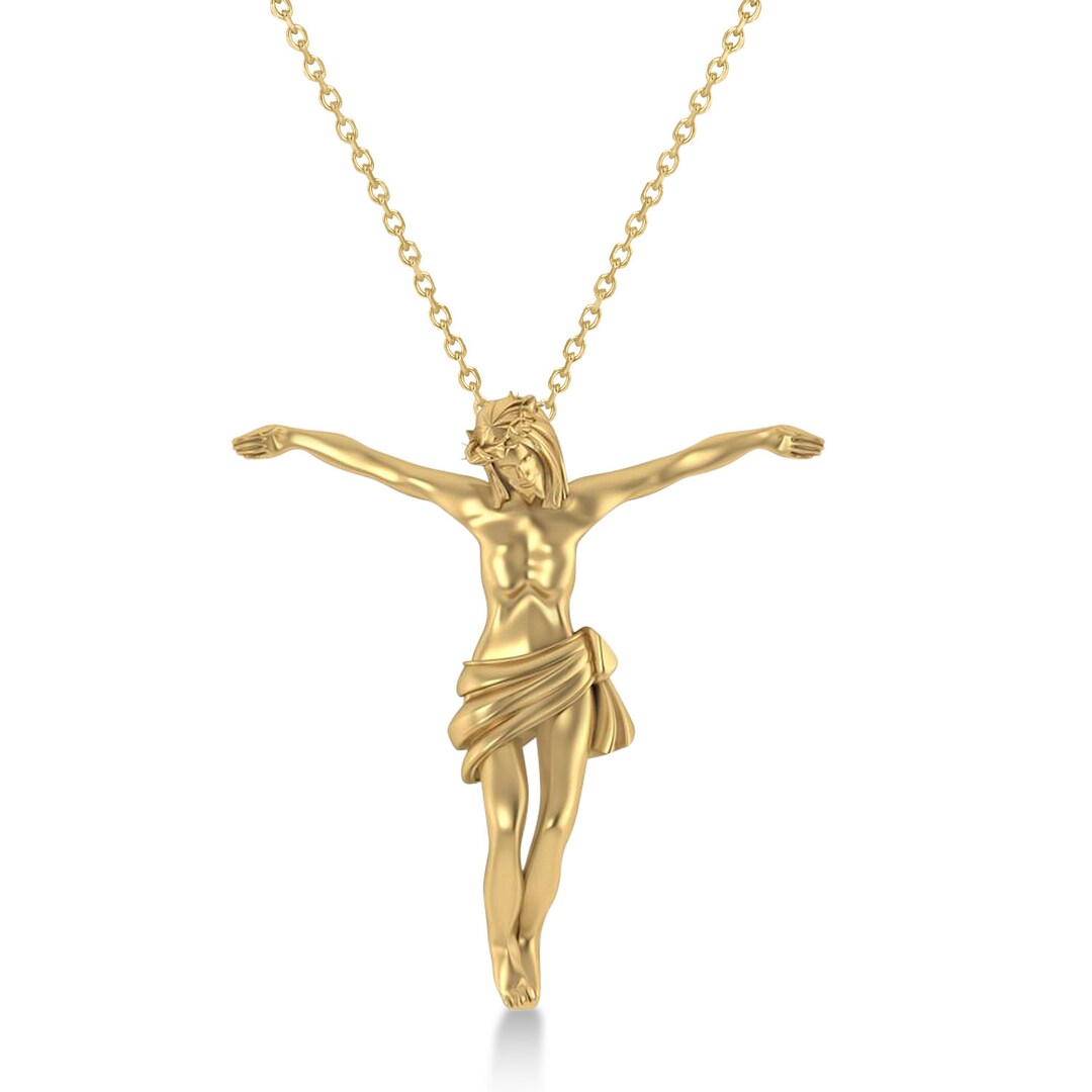Crucified Jesus Christ Pendant Necklace 14k Yellow Gold - Etsy