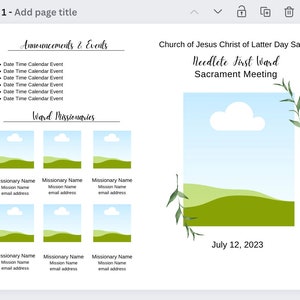 Subtle Greenery Sacrament Meeting Template Customizable in Canva, Bi ...